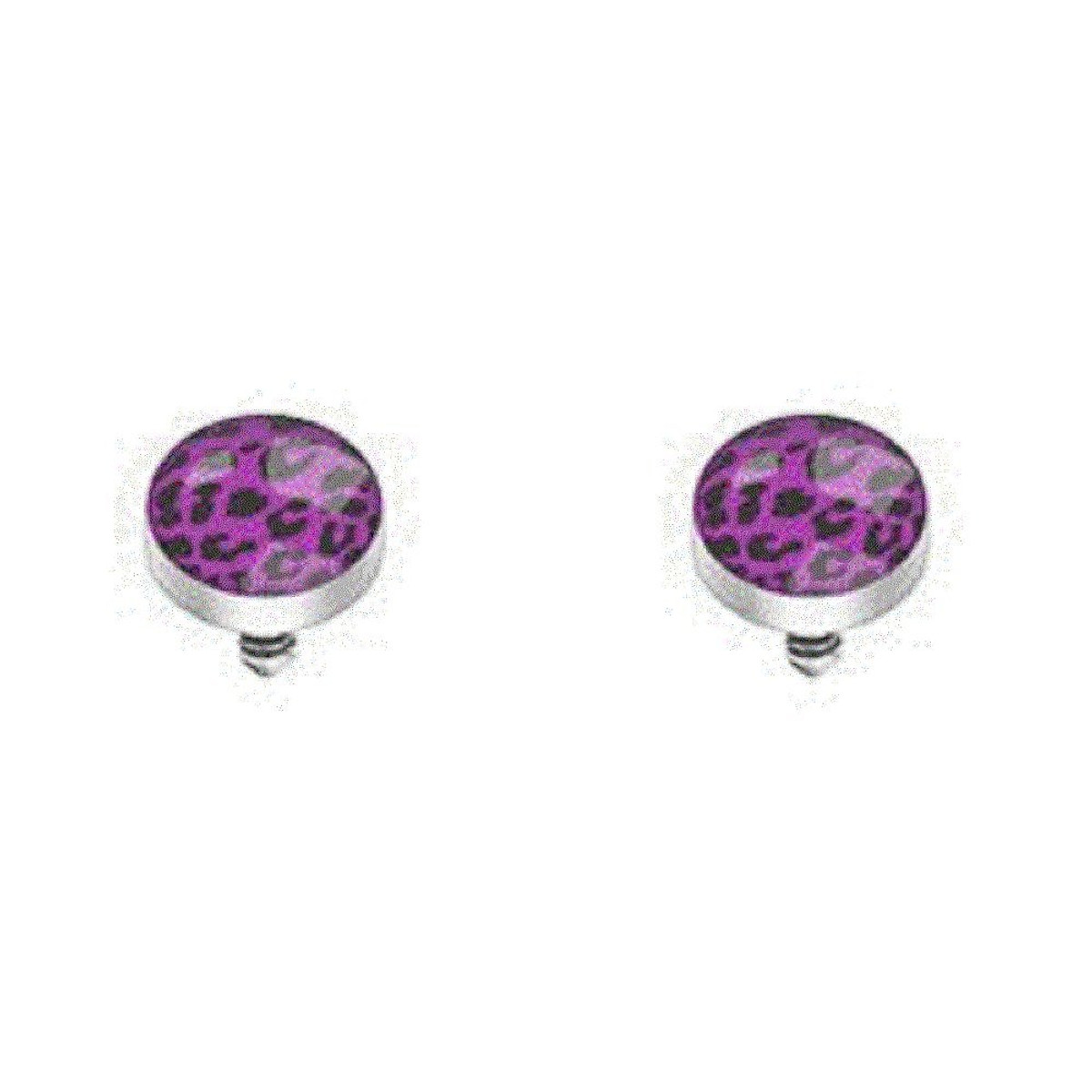 PIERCE ME Leopard Print Dome Dermal Top Internally Threaded Print Inlayed Design 14G (2pcs Purple)