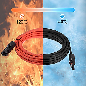 MECCANIXITY Solar Panel Wire 6ft 10 AWG 6mm2 Solar Cable Tinned Copper Wire with Female and Male Connector Black Red for RV Boat Marine Solar Panel