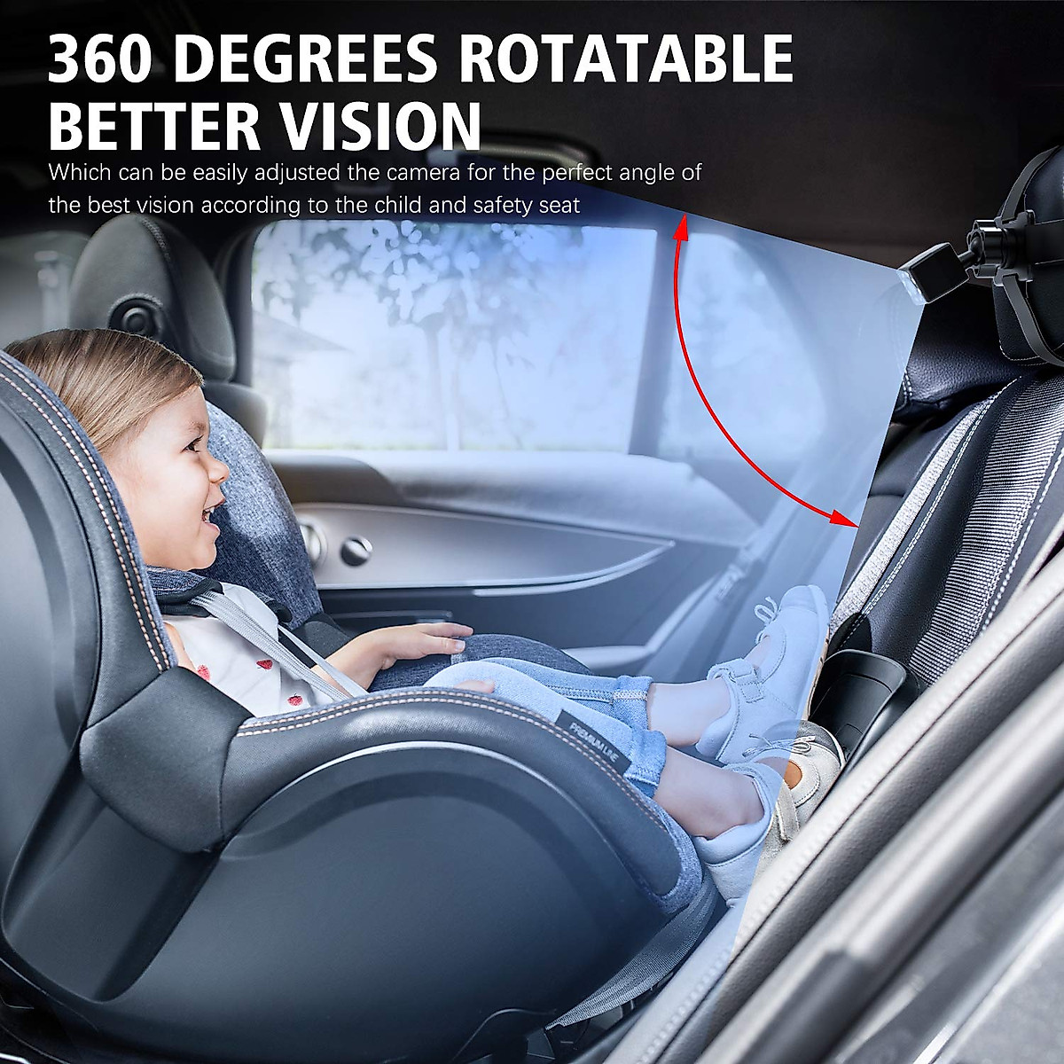 FEISIKE Baby Car Camera, Baby Car Mirror with HD Wide Display & Crystal Clear View & Night Vision & Stable Sucker Bracket, Observe Baby While Driving,Newborn Infant Car Baby Monitor with Camera