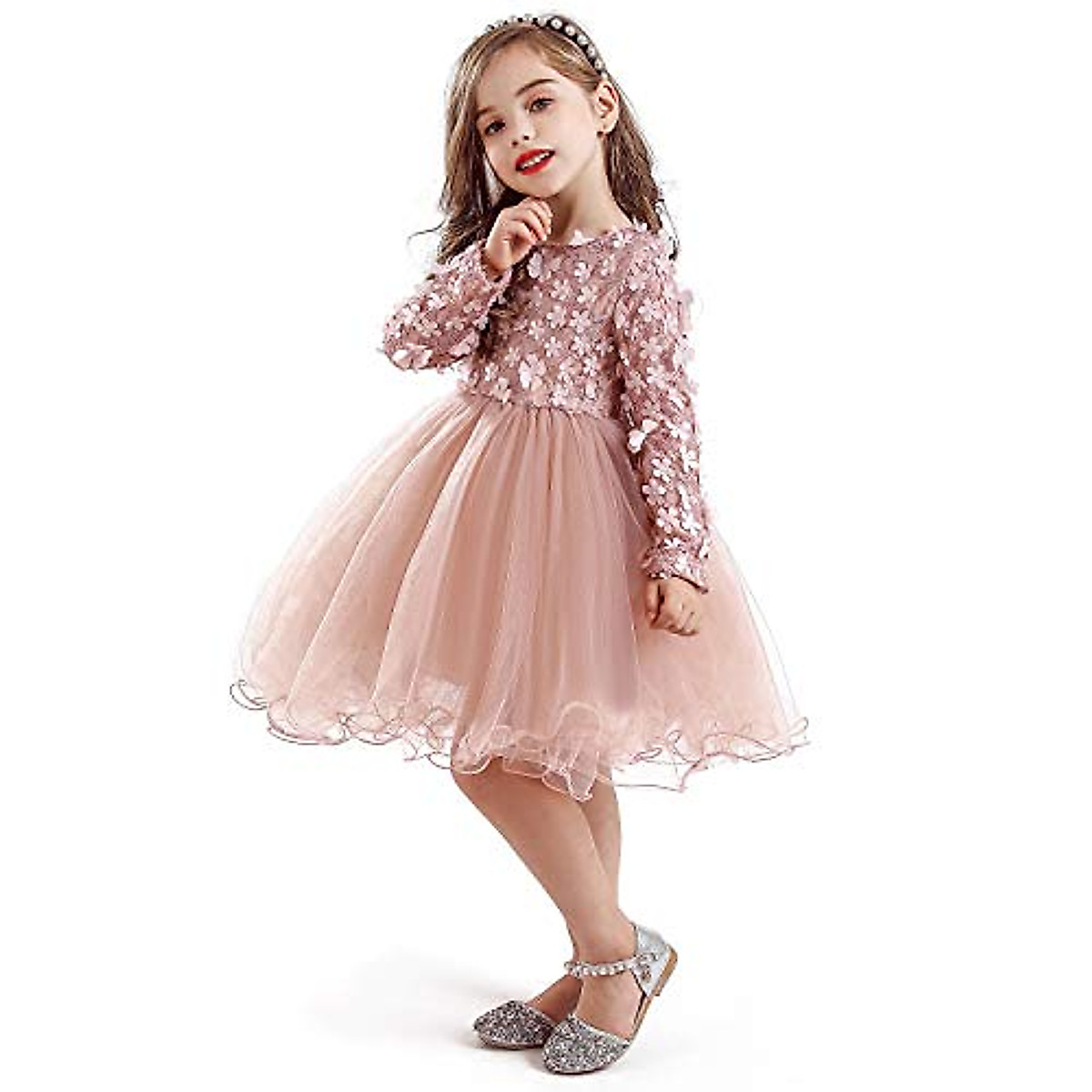 HNXDYY Baby Girl Long Sleeves Girls Dress Kids Birthday Party Tutu Princess Dresses Pink_424 3-4 Years