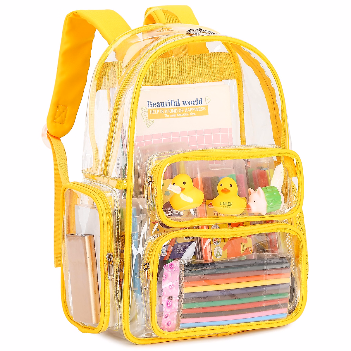 CAMTOP Clear Backpack Heavy Duty PVC Transparent Bag See Through BookBag for Student School Work Festival Sport Travel(17 Inch,Yellow)