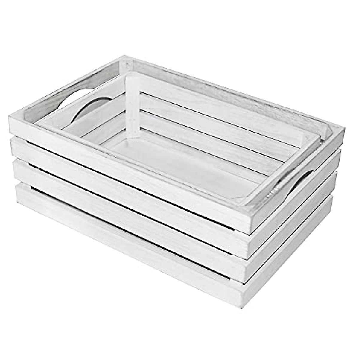 Owlgift Vintage Whitewash Wooden Nesting Storage & Accent Crates Set of 2