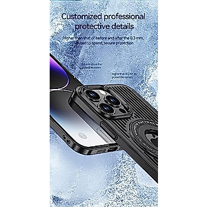 Yesunktt for iPhone 14 Pro Max for MagSafe Magnetic Car Ring Trolley Invisible Holder Phone Case, Logo Window Strip Mesh Air Cooling Phone Case,Black