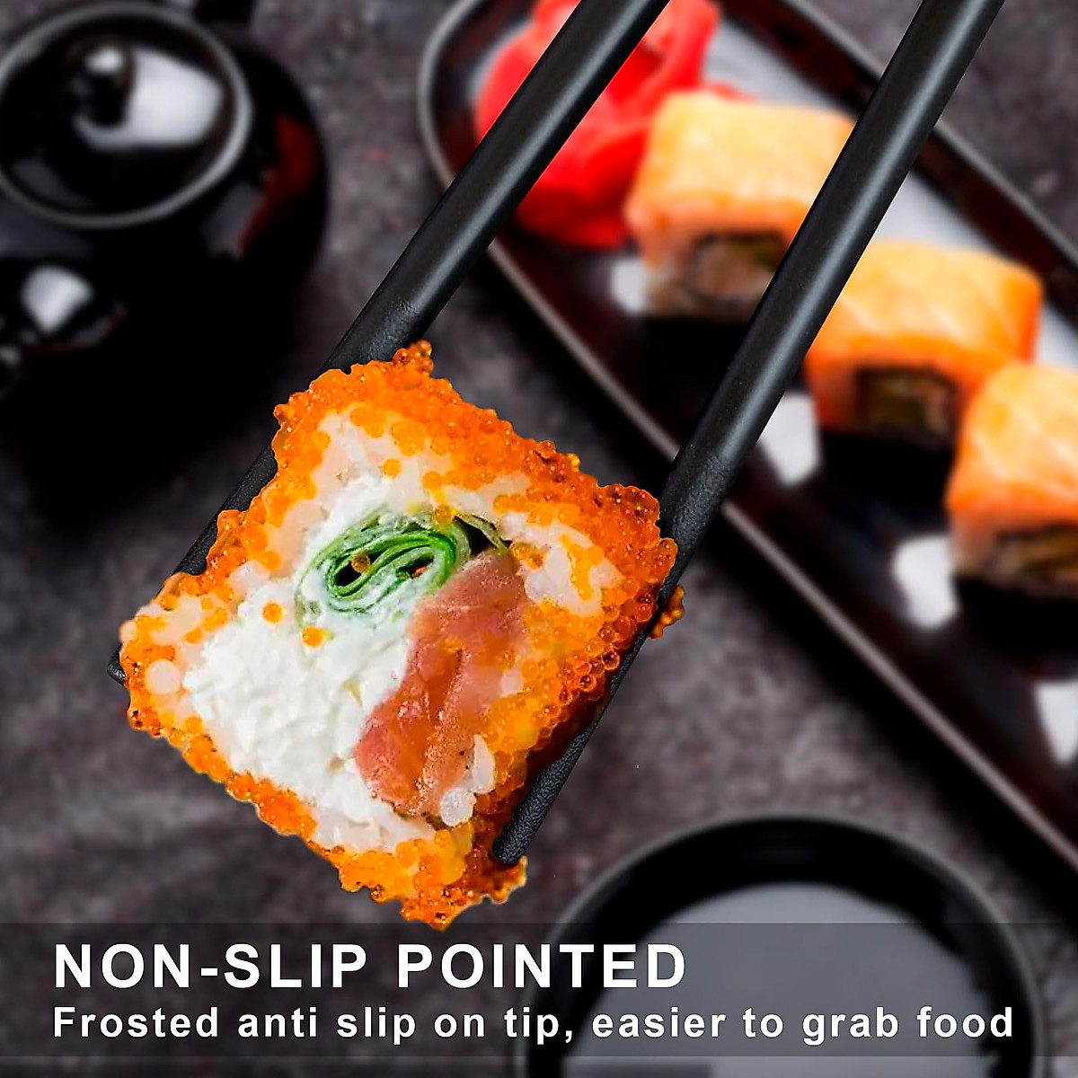 Chopsticks Reusable 5 Pairs Fiberglass Chopsticks Dishwasher Safe Square Lightweight Non-Slip Chop Sticks Set (golden-1)