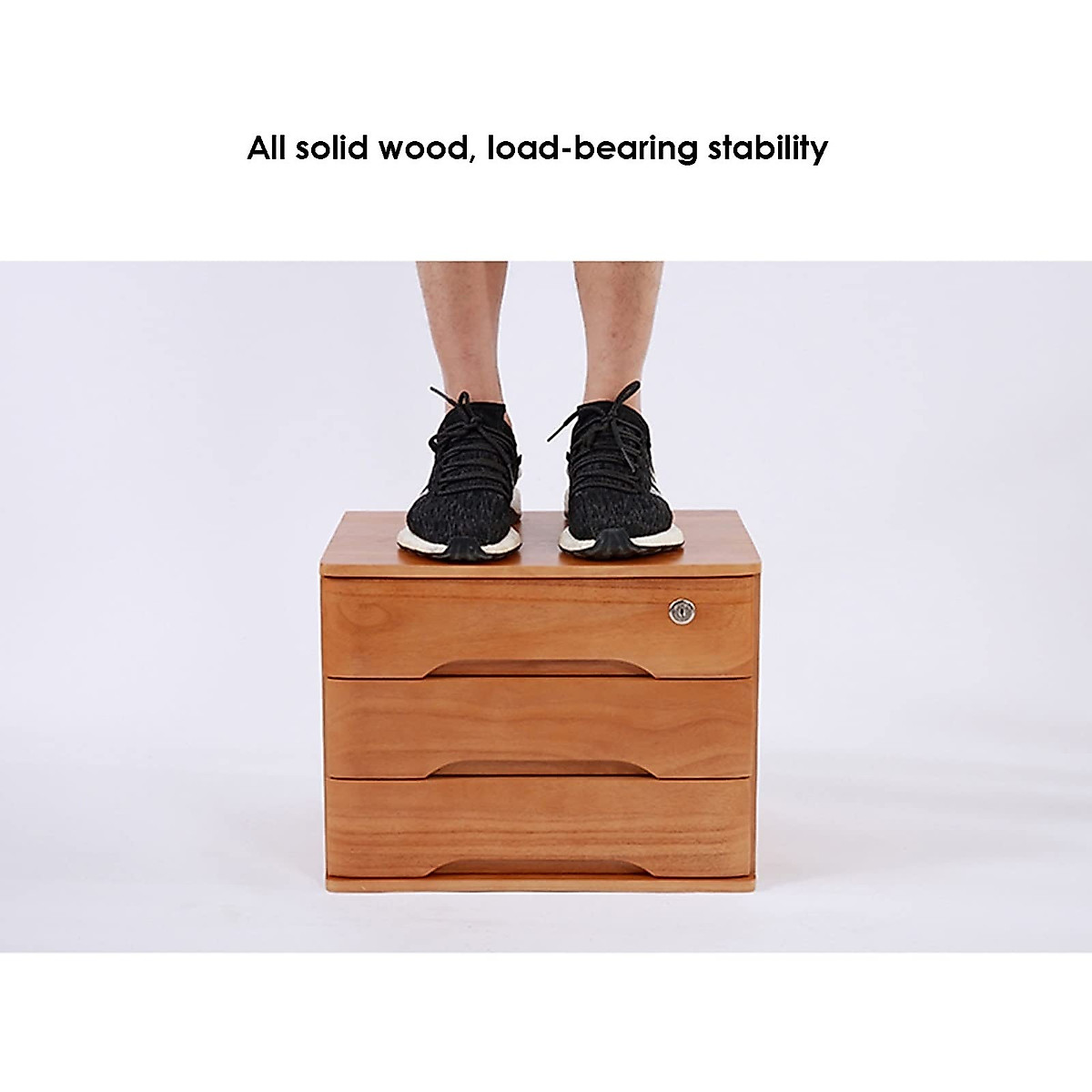 LEYT Wooden Desktop Storage Box with Lockable Drawers, Office Supplies A4/Receipt File Organizer, Flat File Cabinet (Color : C)