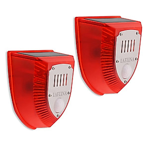 LAFEINA 2 Pack Solar Security Alarm Lights, 129dB Gunshot Sounds & Dog Barking Sound & Light Strobe Light Warning Lamp for Outdoor Farm Barn, Villa Yard