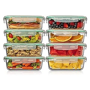 Fusion Gourmet Set of 8 Same Size Glass Food Storage Containers with Lids [4.4 cup 35 oz ea.] Airtight, Leak proof, Oven, Microwave & Freezer Safe, Reusable Meal Prep Set, Stain & Odor Resistant