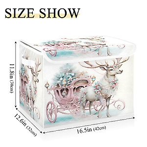 senya Christmas Baskets Collapsible Storage Bins with Lids, Pink Christmas Elk Storage Boxes Clothes Baskets for Organizing