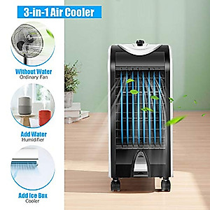 GOFLAME Evaporative Air Cooler, 3-in-1 Portable Cooling Fan with 3 Speeds and Time Function, Bladeless Air Cooling Machine with Fan & Humidifier for Home Office Dorms