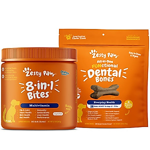 Multifunctional Supplements for Dogs - Glucosamine Chondroitin for Joint Support + Dental Bones for Small Dogs - Fights Tartar & Plaque