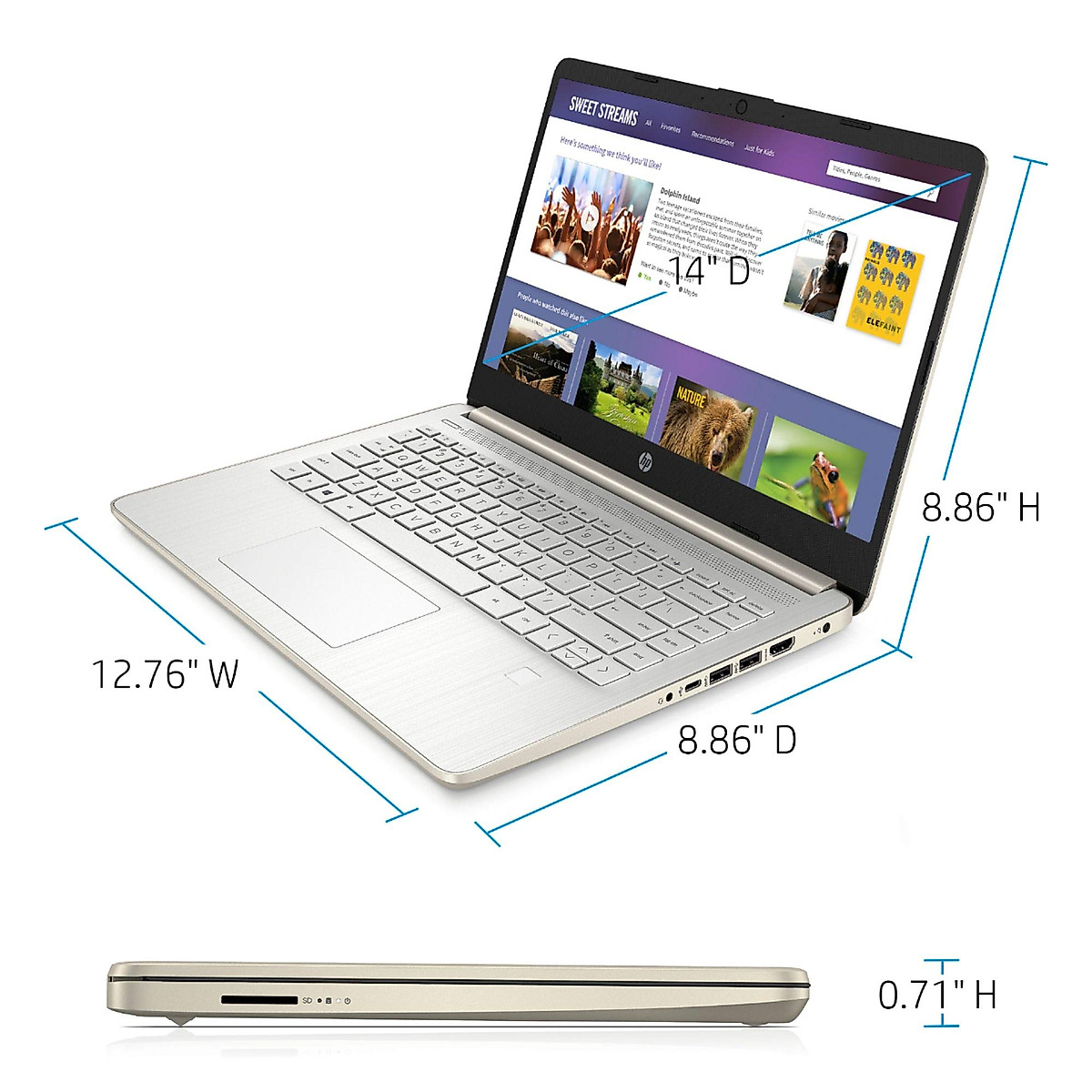 HP 2021 Newest Premium 14-inch HD Laptop| Intel Celeron N4020 to 2.8GHz 8GB RAM 192GB(64GB SSD+ 128GB SD Card)| Webcam Bluetooth HDMI USB-C Wi-Fi| Win 10 S with 1 Year MS 365| VAATE Bundle| Pale Gold