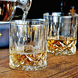 GLASKEY Whiskey Glasses Set of 4,Rock Glasses,10 oz Lead-Free Crystal Scotch Glasses,Old Fashioned Glass for Bourbon,Cognac,Irish Whisky,Personalised Whisky Glass Gift Set for Men,Dad,Brother