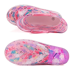 HugRain kids Girls Boys Rain Boots Toddler Light Up Printed Waterproof Shoes Lightweight Adorable Cute Pink Unicorn Rubber with Easy-On Handles and Insole (Size 13,Pink)