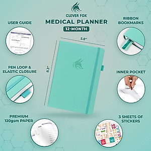 Clever Fox Compact A5 Medical Planner 12-Month – Medical Notebook, Health Diary, Wellness Journal & Logbook to Track Health – Self-Care Medical Journal – 12 Months, Undated (Light Turquoise)
