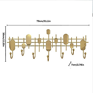 EAUSO Coat Hooks Wall Mounted Metal Coat Hook Wall Mounted Coat Rack Hanger Golden Heavy Duty Entrance Hook for Clothes Hat Key Towel and Bag Wall Hooks Door Hooks Coat Rack (Size : 7hooks) 7hooks