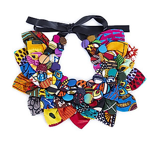 HollandaisWax African Ankara Handmade Petal Neckpiece Button Necklace for Women Jewellery