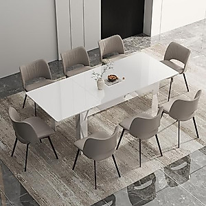 Fingertip WD Extendable Dining Table for 6-10 Person, Wooden Dining Room Table, Modern Extendable Table for Gatherings, Meeting for Small Kitchens, Dining Office Areas(White)