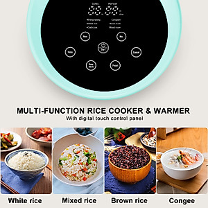 Mishcdea Small Rice Cooker 3-Cup Uncooked, Mini Rice Cooker Ceramic Nonstick for 1-2 People, Multi Menus with Smart Touch Screen, Timer & Warmer, for Quinoa, Oats and Grains, Aqua