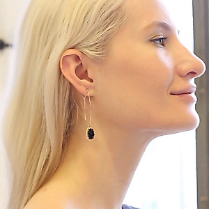 Black and Gold Earrings for Women - Black Dangle Earrings for Women, Long Black Earrings for Women Dangling, Boho Black Drop Earrings for Women, Simulated Druzy Gold Tone Black Statement Earrings