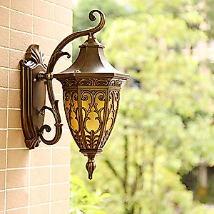 PEHUB European E27 IP42 Waterproof Garden Courtyard Glass Wall Light Retro Outdoor Antique Die-cast Aluminum Anti Rust Wall Lamp Balcony Landscape Decorative Wall Sconce Exterior Light Fixture