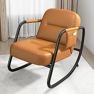 Outdoor Rocking Chair With Armrest, Rocker Oversized Rocker With Steel Frame, Padded Cushion Comfy Patio Chairs Camping Chairs For Patio, Backyard, Balcony, Porch, Load Capacity 150KG ( Color : Orange