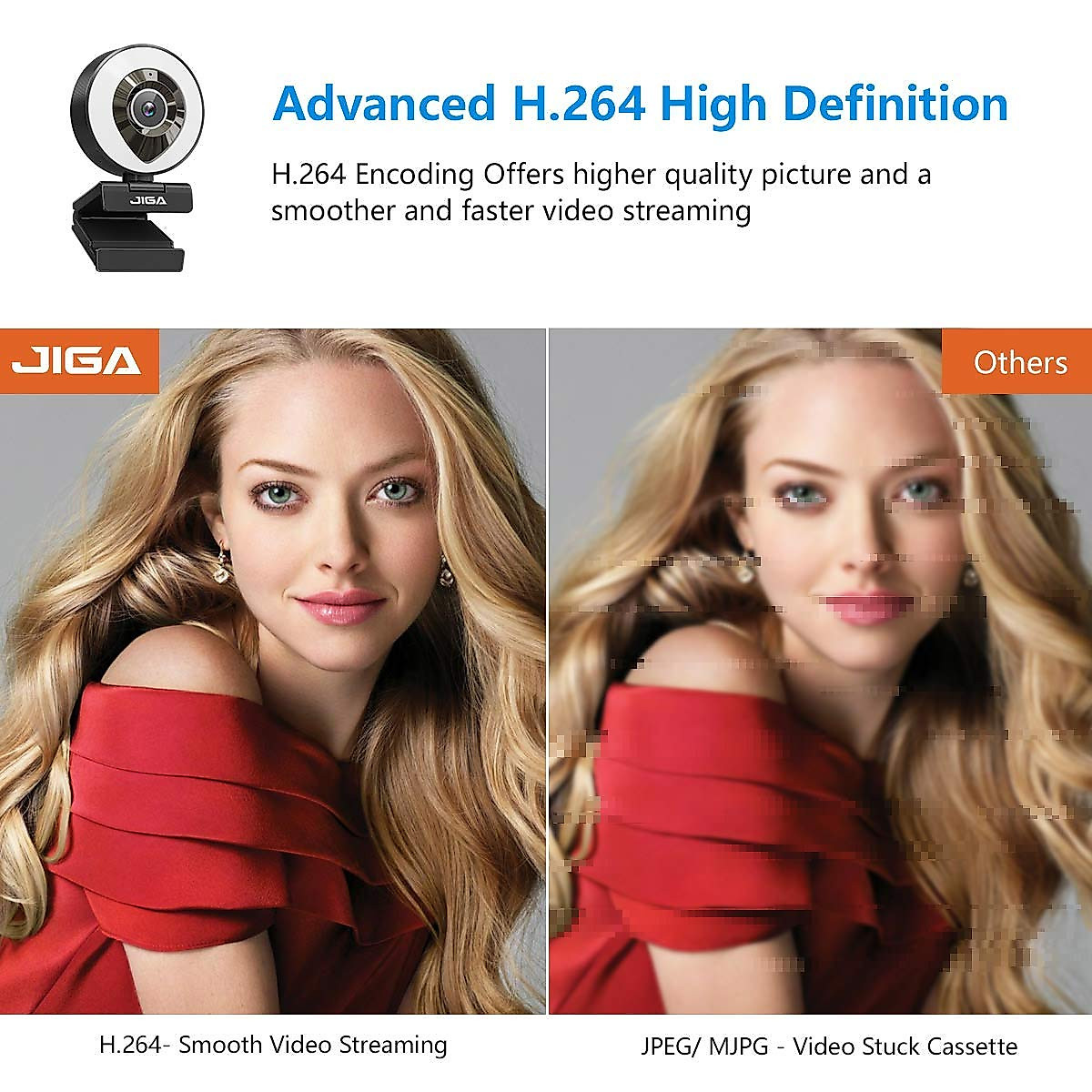 JIGA Streaming Webcam with Dual Microphone 1080P Adjustable Right Light Pro Web Camera Advanced Auto-Focus with Tripod Zoom Camera Gaming Webcam for Xbox Facebook YouTube Streamer Conferencing
