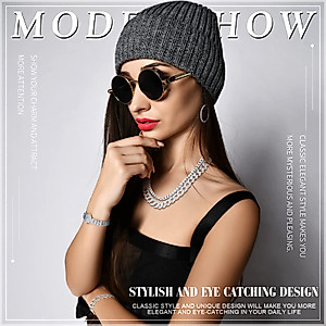 5 Pcs Hip Hop Jewelry Set with Miami Link Chain Necklace Bracelet Bling Crystal Diamond Watch Rhinestone Earrings (Silver, Women)