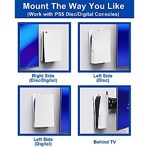 PS5 Wall Mount for PlayStation 5 Disc Edition and Digital Edition (Mount The Console on Wall Near or Behind TV with Invisible Design), Including 2 Accessories Holders (Black) - Not for PS5 Slim