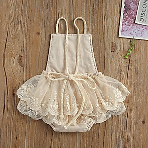 Newborn Infant Baby Girl Romper Bodysuit Jumpsuit Outfits Lace Romper Ruffle Sleeveless Backless Tutu Dress Clothes