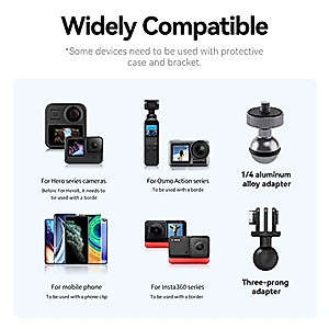 TELESIN Handlebar Clamp Mount with Flexible 360 Ball Head Bike Bicycle Motorcycle Boat Vehicle Tree Tube Extension Mounting Attachment for GoPro Insta360 DJI Action LED Light Vlog Video Accessories