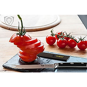 Dalstrong Tomato Slicing Knife - Gladiator Series Elite - 5" - Serrated Utility - German High Carbon Steel - Black Handle - Sheath Included - NSF Certified