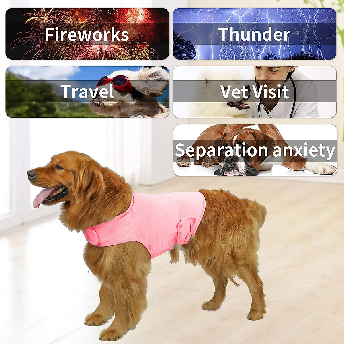 balancepaw Thunder Jacket for Dogs Anxiety Relief, Dog Anxiety Vest Calming Care for Separation, Thunderstorm, Travel, Fireworks, Vet Visits (Pink S)