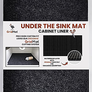 GridMat® Premium Thick Under The Sink Mat Cabinet Liner, Precision Custom Fit With Exclusive GridMat® Cutting System, Waterproof, Ultimate Absorption, Kitchen/Bathroom/Laundry (Charcoal, 24x34 Inches)