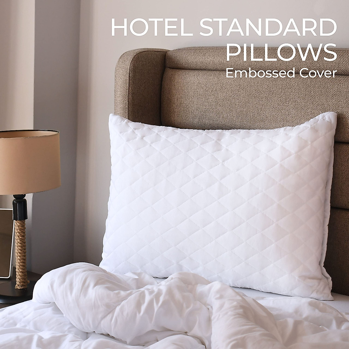 Diamond Elegant Bed Pillows for Sleeping Queen Size 4 Pack Pillows, Hotel Pillows for Side Back & Stomach Sleepers, 100% Cotton Cover, Microfiber Washable Queen Pillows Set of 4