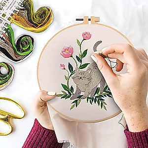 BTQKIK 3 Pack Embroidery Kit for Beginners Adults,Cat Embroidery Kit,Cross Stith Kits,Hobbies for Women with 3 Instrutions,3 Embroidery Cloth,3 Embroidery Hoops,6 Needles