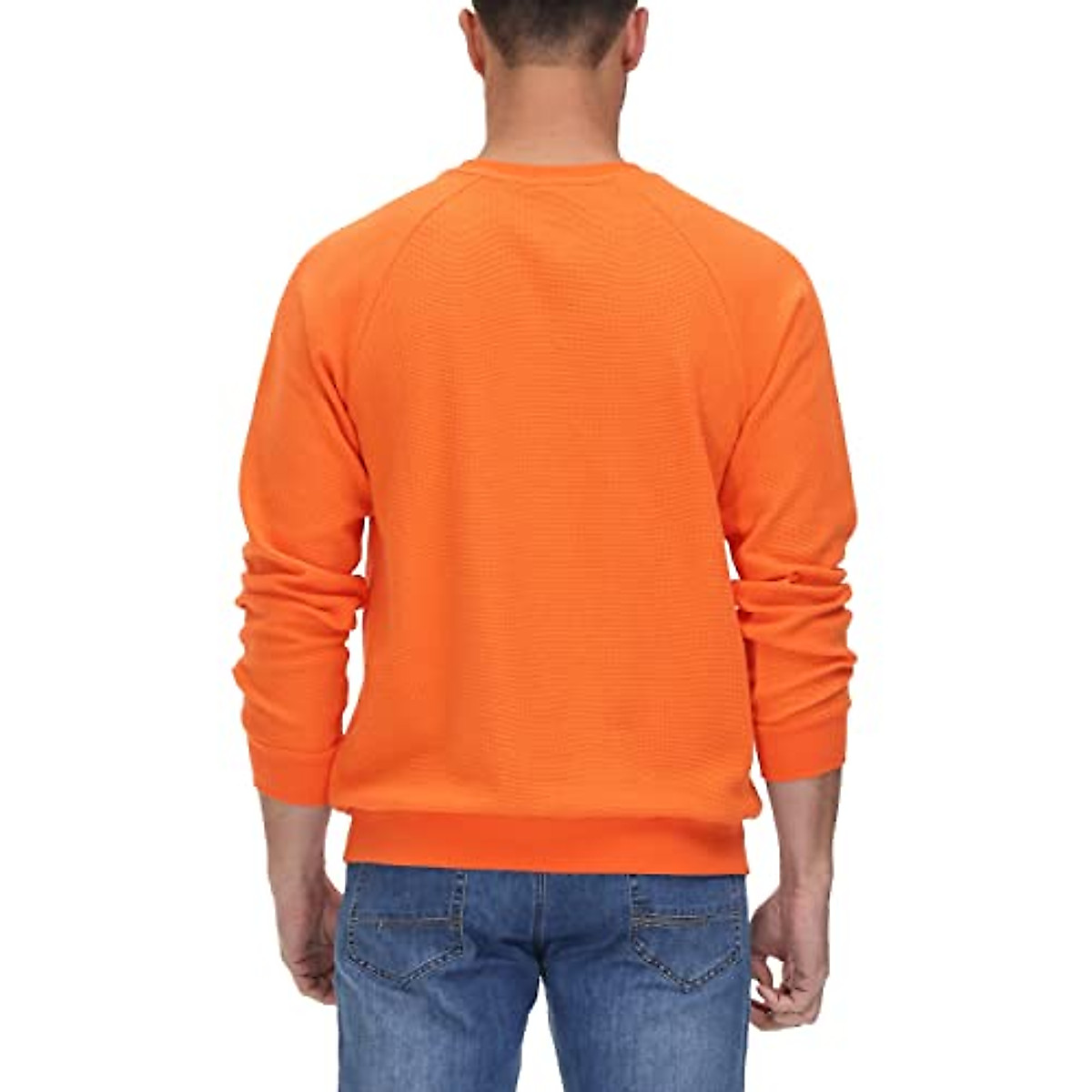 MAGCOMSEN Men's Crewneck Sweater Shirts Light Weight Sweatshirts Long Sleeve Light Pullover Casual Stylish Solid Shirt Orange,L