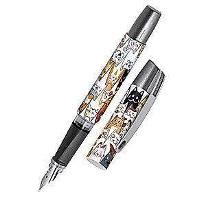 Online Ergonomic fountain pen for school/college Campus Fluffy Cats - solid medium nib, soft grip part, for standard ink cartridges, refillable, ideal for beginners/pupils/students