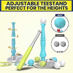 EagleStone Tee Ball Set for Toddlers, T Ball Sets for Kids 3-5, W/ 6 Large Balls, Adjustable TeeBall Batting Tee, 4 Toss Rings, Baseball & Toss Game, Outdoor Sports Toy Games for Boys & Girls 3-12