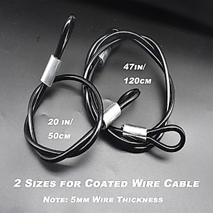 Bytiyar 4 pcs 20 inch (50cm) 5mm Thickness Galvanized Steel Wire Rope Lanyard Cable Tether Safety Strap with Braided Steel Rubber Coated and 2 Loops Black