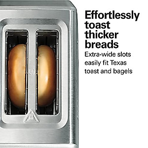Hamilton Beach 2 Slice Toaster with Extra-Wide Slots, Bagel Setting, Toast Boost, Slide-Out Crumb Tray, Auto-Shutoff & Cancel Button, Defrost Function, Stainless Steel (22794)