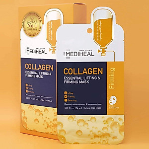 Mediheal Official [Korea's No 1 Sheet Mask] - 10 Pack Collagen Essential Lifting & Firming Mask/Collagen & Peptides & Beta Glucan Contained Anti-Wrinkle and Soothing Facial Mask Sheet