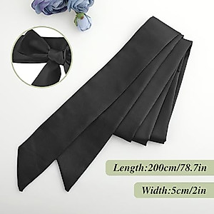 Andibro Women Long Ribbon Dress Sash Belt,Bridal Satin Waist Belts Ladies Ribbon Bow Solid Color Scarf for Wedding Bridesmaid(Black)
