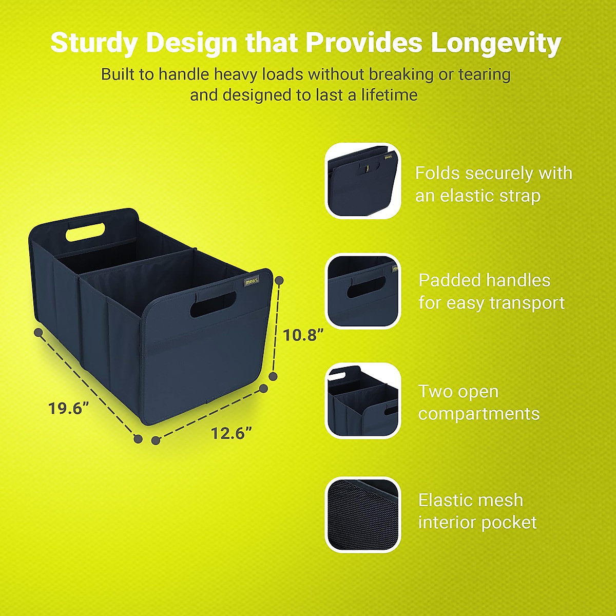 meori A100114 Foldable Classic Large, Marine Blue, Collapsible Box To Organize, Store and Carry Anything and Everything, 1-Pack