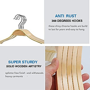 Kihamp Durable Natural Wooden (16pcs) with Extra Smooth Finish, Heavy Duty, Slip, Non Wrinkles, Wood Suit, Perfect Clothes Hangers for Coat, Pant,Shir