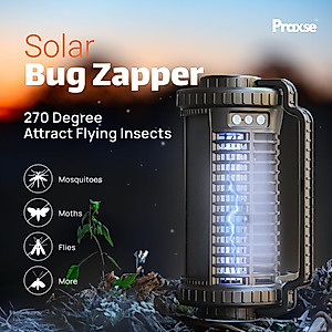 Solar Bug Zapper Outdoor Indoor, 4800V Effective Mosquito Zapper, Cordless IP66 Waterproof Fly Traps, Fly Zapper,Patio and Camping,Garden,Backyard Essentials