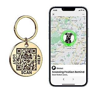 Feedoo QR Code Pet ID Tag, QR Code Dog Tracker Tag, Pets Online ID Profile, Scan QR Receive Pet GPS Location Alert Email, No App Required [Stainless Steel Gold]