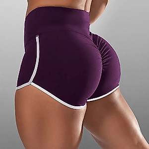 Women Bike Compression Slip Yoga Shorts Workout Leggings Capris Shorts Pants Fold Over Yoga Pants Short (Purple, XXXL)