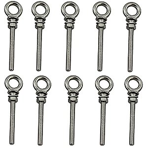 BINBAL Hardware Accessories 10pcs Marine Boat Stainless Steel Heavy Lifting Long Eye Bolt Marine HX Long Eye Bolts Ring Screw Loop Hole for Cable Rope M6