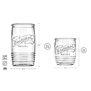 Glaver's Original Mason Set of 8 Drinking Glasses 4-20 Oz Highball Glasses, and 4-13 Oz Whiskey Glass Cups For Everyday Home Use Water, Beer, Juice, Cocktail.