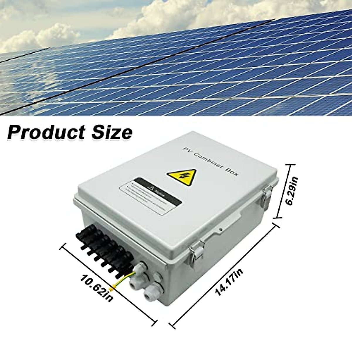 YUUCOO New Upgraded 6 String PV Combiner Box for On/Off Grid Solar Panel System, Solar Combiner Box with 15A Rated Current Fuse, 63A Air Circuit Breaker, Surge Protective Device